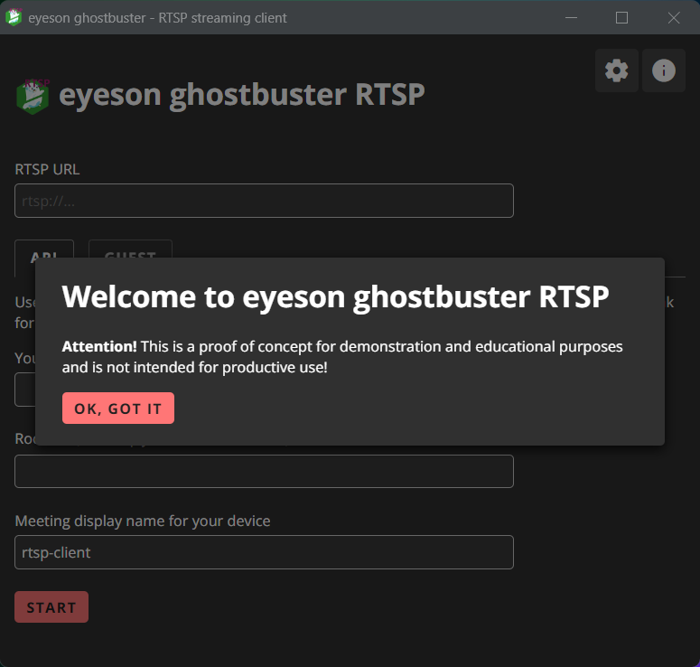 Using eyeson ghostbuster RTSP to stream to an eyeson meeting