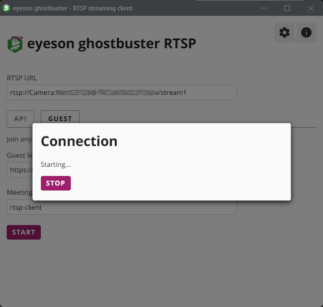 Using eyeson ghostbuster RTSP to stream to an eyeson meeting